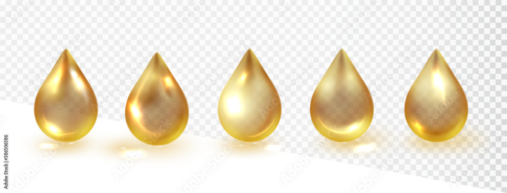 Gold collagen drops isolated on transparent background. Realistic ...