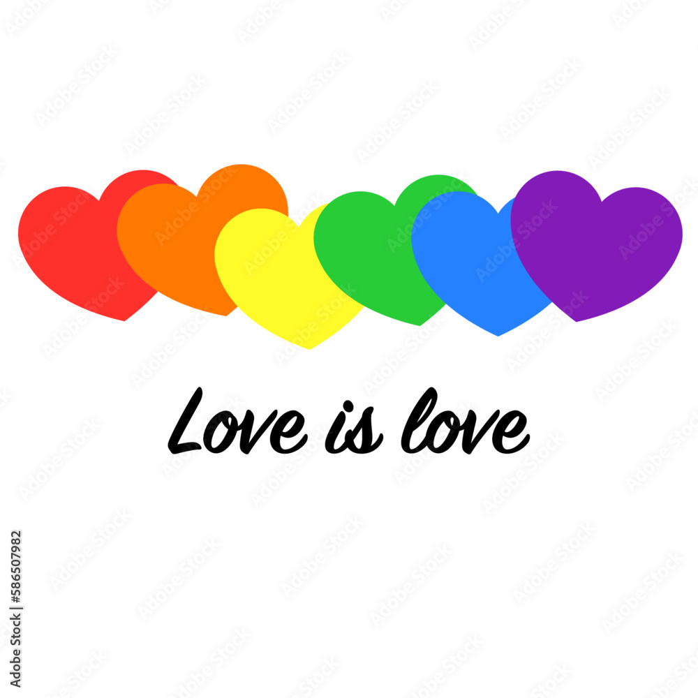Love Is Love Text With Heart Shapes In Rainbow Colors Flat Style Simple Vector Object Design