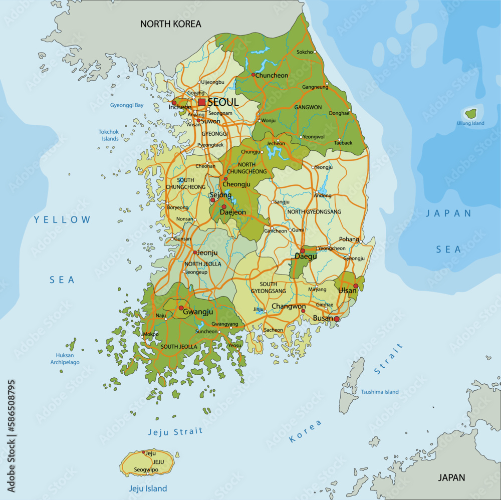 Highly detailed editable political map with separated layers. South ...