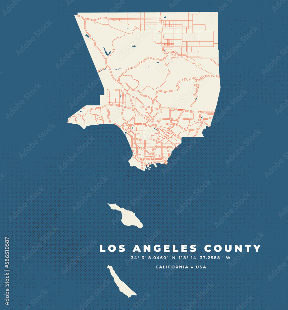Los Angeles County Map, California Vector Poster and Flyer Stock Vector ...