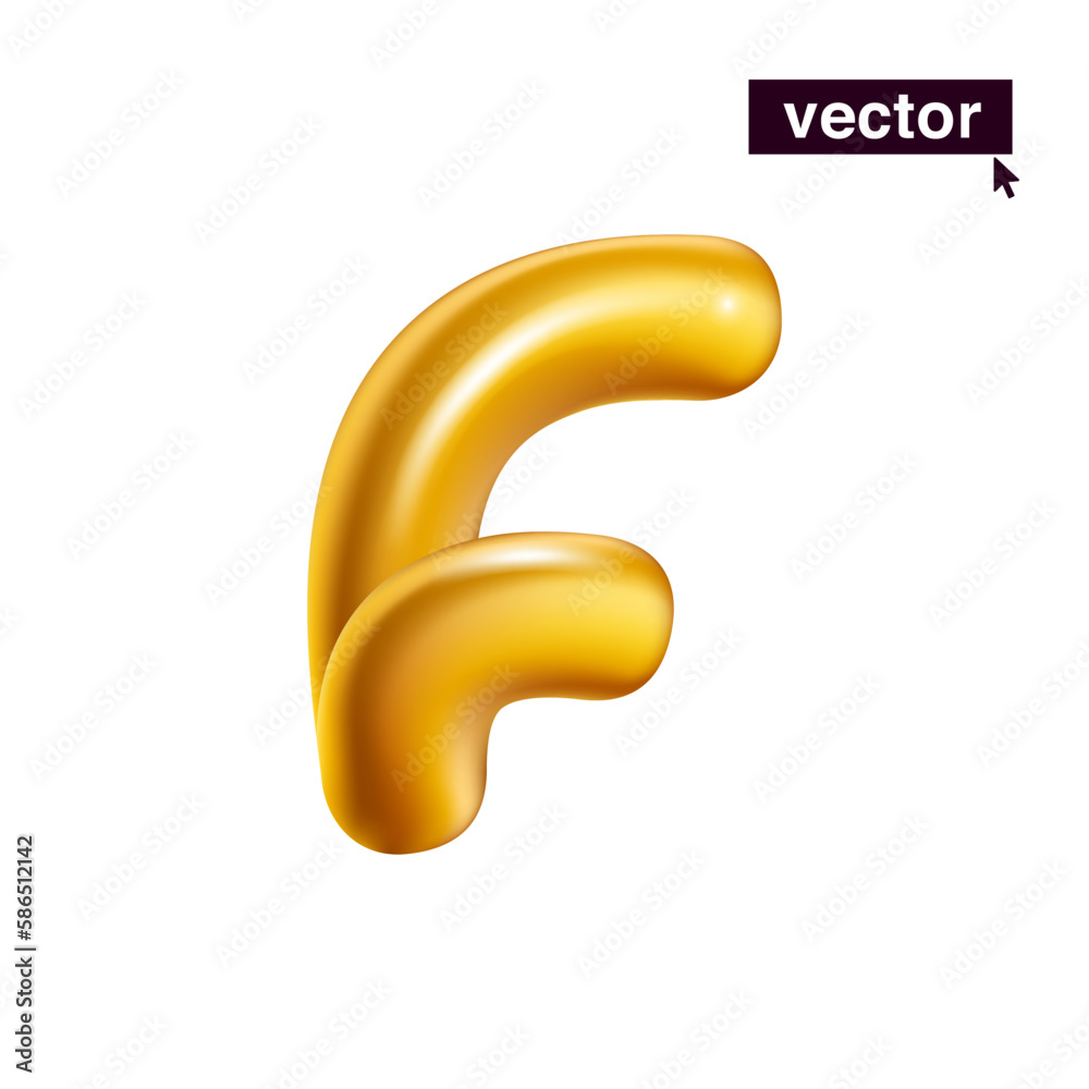 Letter F logo. Metallic golden ballon icon. Realistic 3D luxury design ...