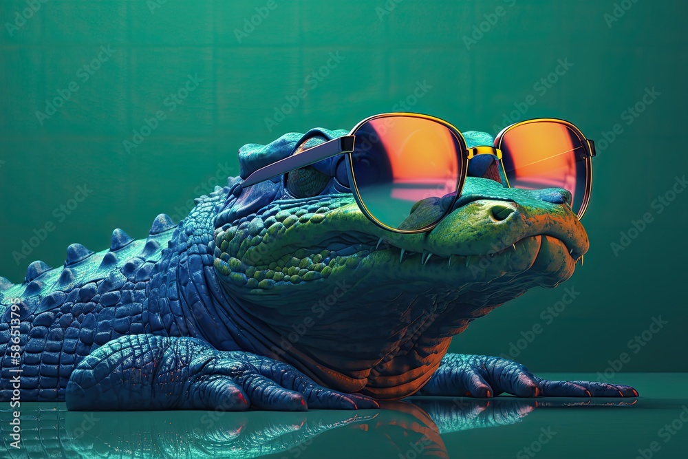 Alligator with sunglasses on a solid color background, vector art ...