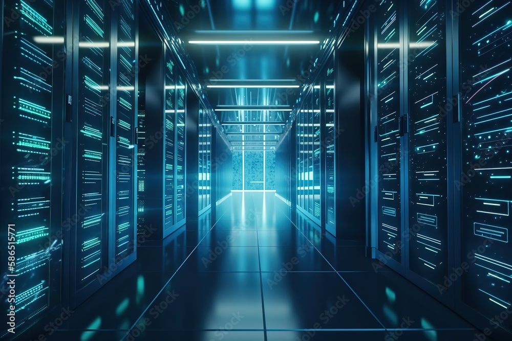 Servers in digital data centers.Futuristic, modern illustration ...