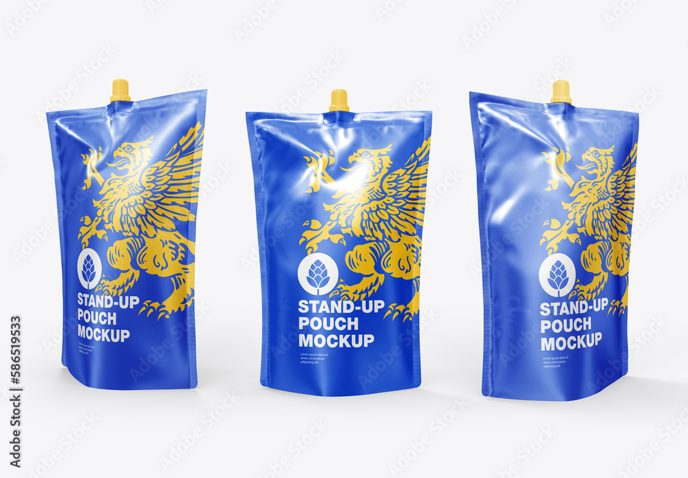Set 3 Metallic Stand Up Pouch Mockup Stock Template | Adobe Stock