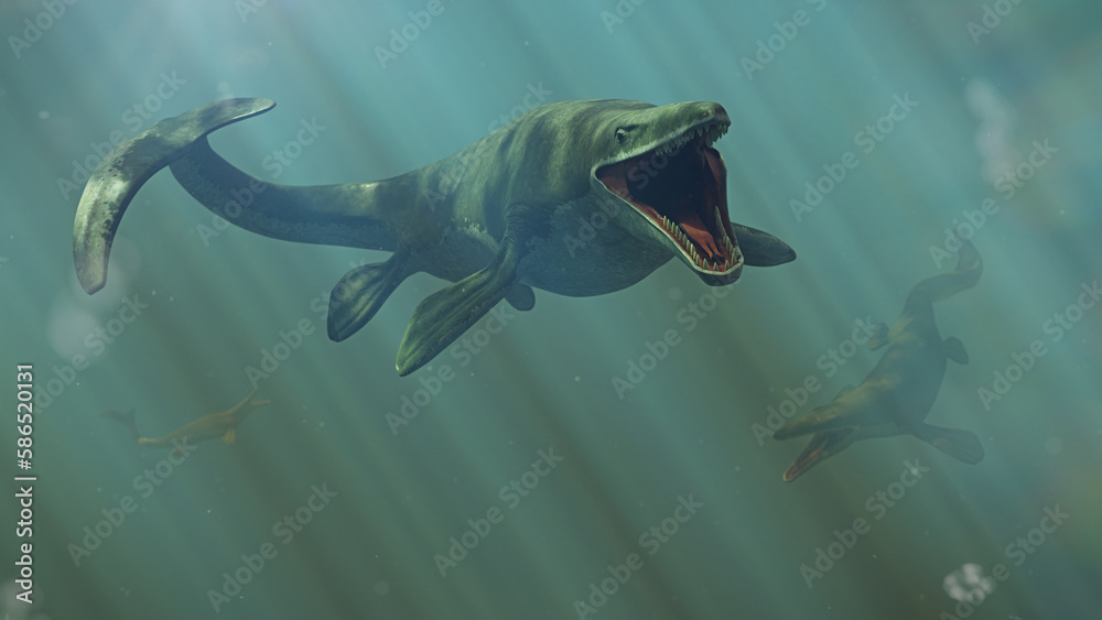 Mosasaurus, extinct marine reptiles from the Late Cretaceous, 3d ...