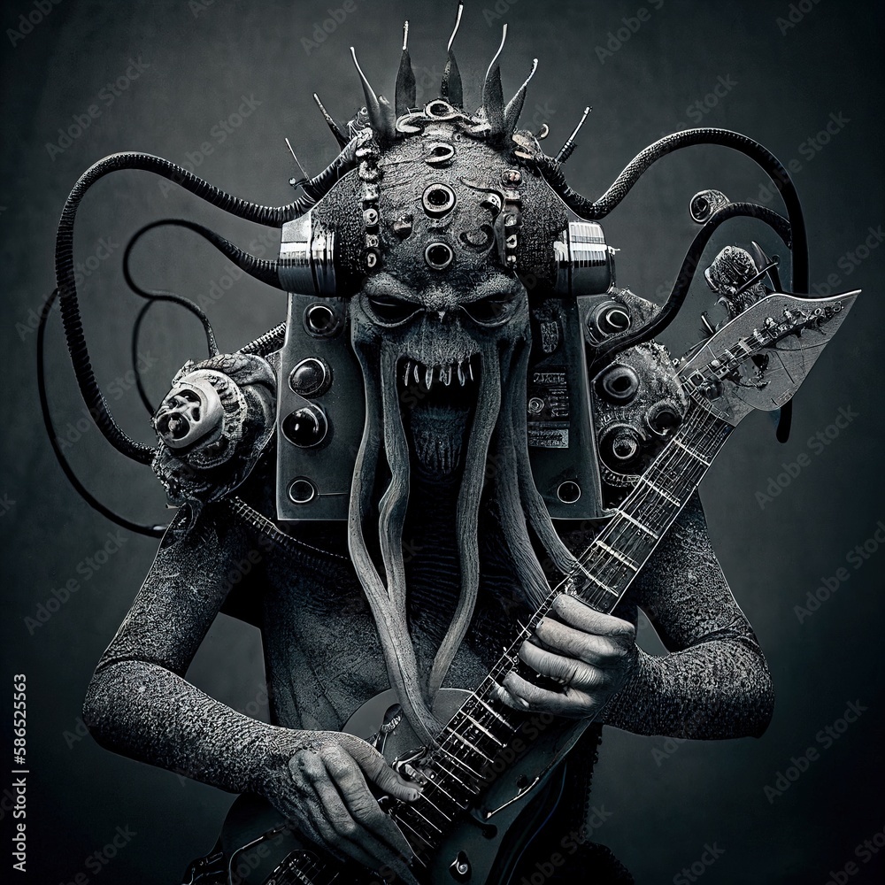 Detailed Portrait Photography of Wild Punk Alien Playing Electric ...