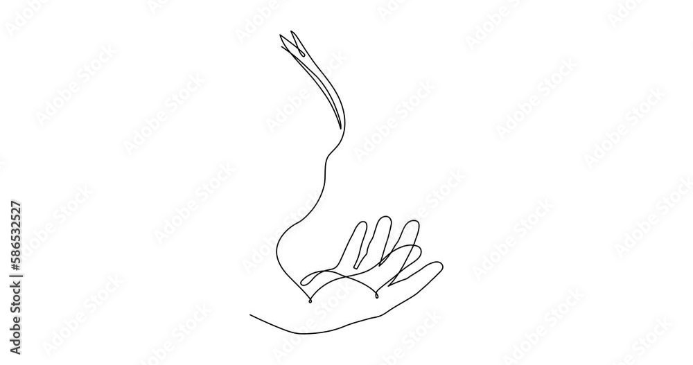 Video „Hand with dove of peace and olive branch, one line art animation ...