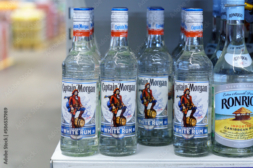 Tyumen, Russia-March 17, 2023: Original bottle for Captain Morgan white ...