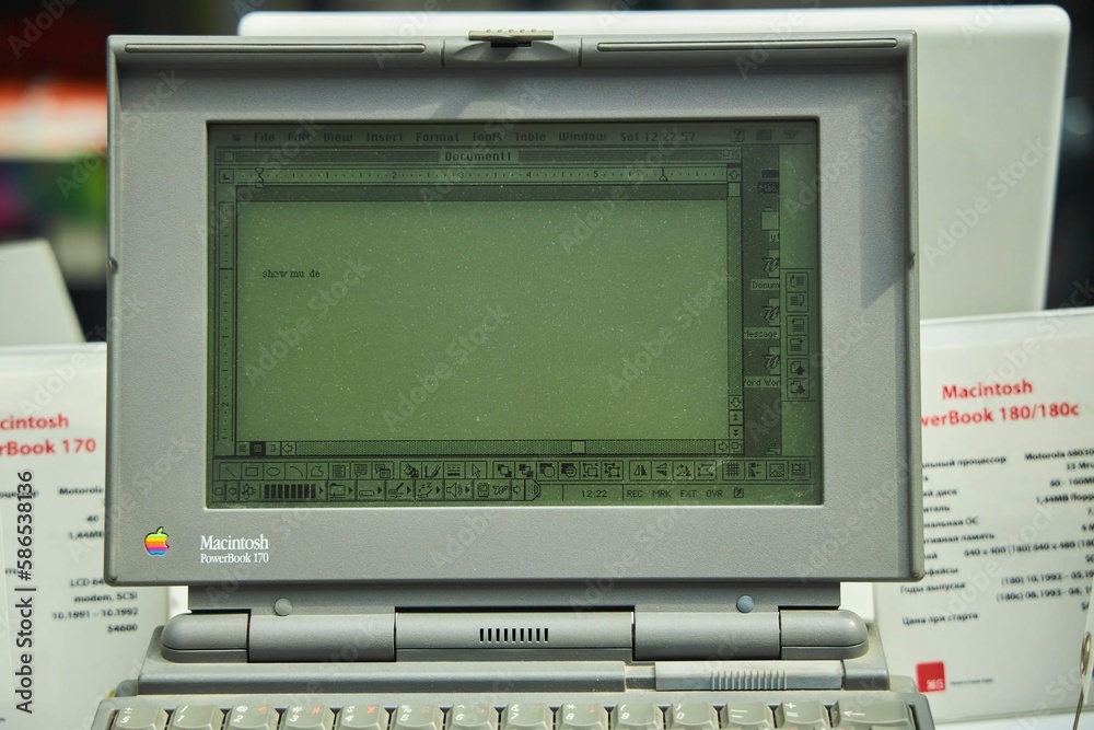 MOSCOW, Russia - May 7, 2022: Museum of Old Apple Computers. Old laptop ...