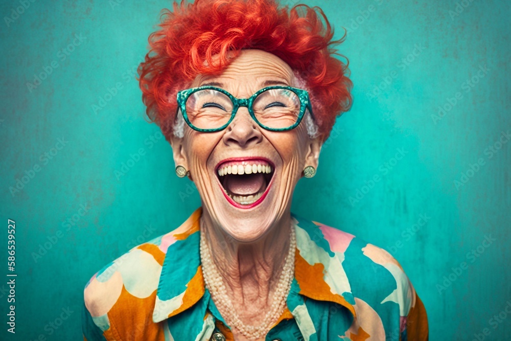 70-years-old-woman-with-short-red-hair-laughing-happily-generative-ai