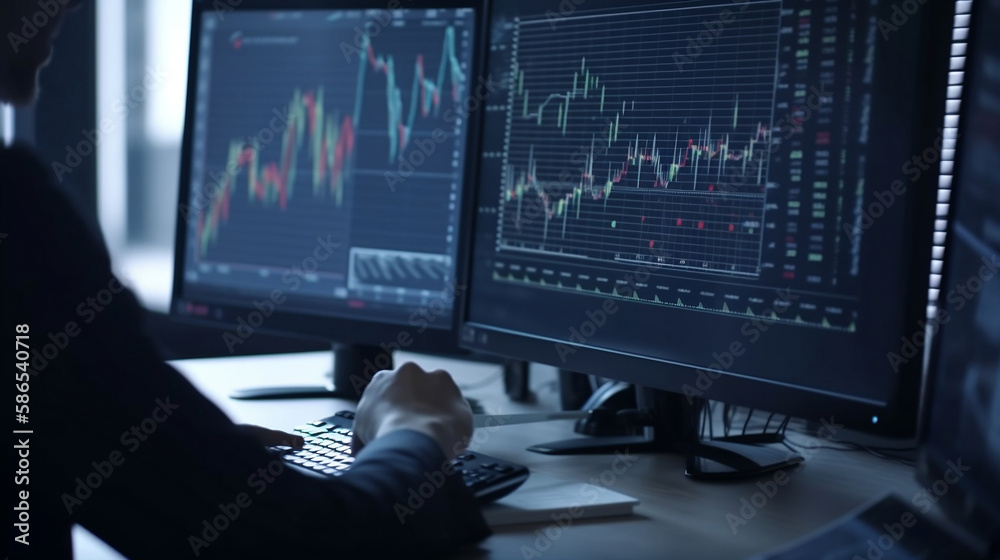 Economic collapse concept, businessman with falling financial graph ...