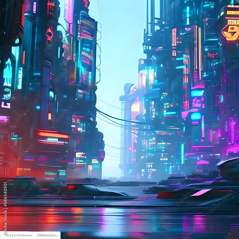 Colorful Cyberpunk metaverse city background. Concept art, Digital ...