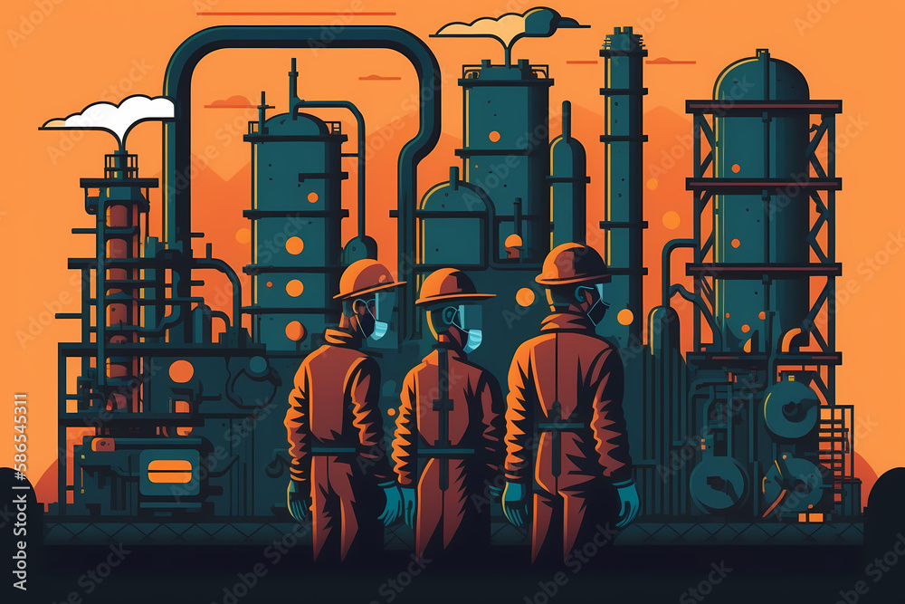 Chemical production. Image of distillation columns created with ...