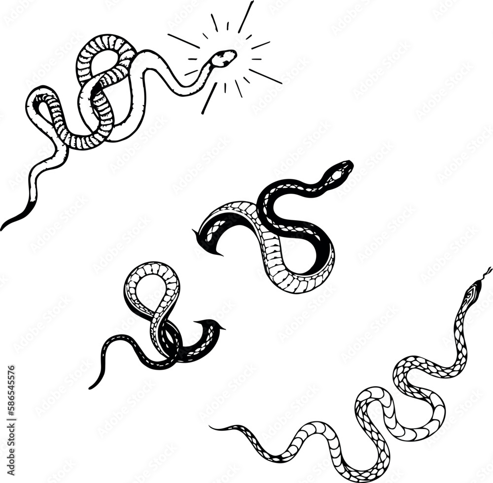 Vetor de long snake tribal tattoo, cobra piercing skin, symbols, logos ...