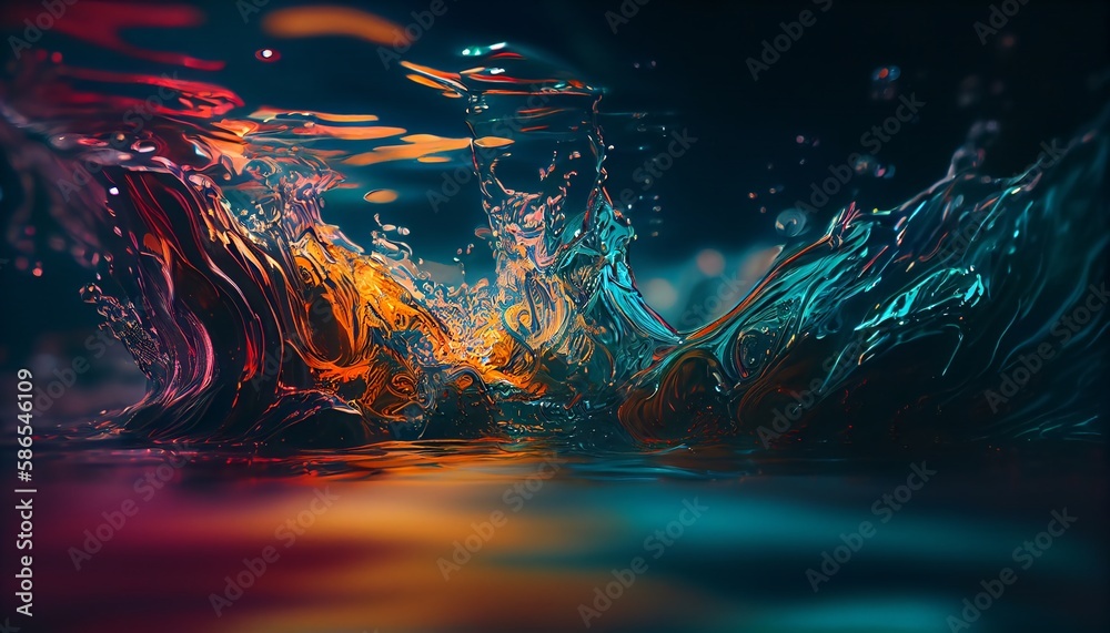Underwater background. Dark waves neon with flares surface. Glow purple ...
