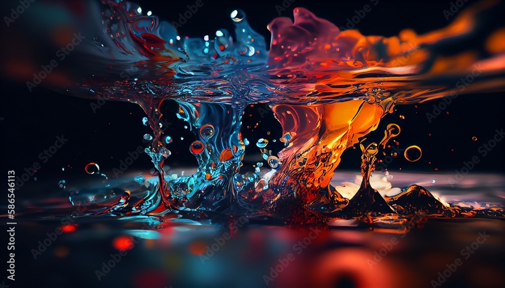 Underwater background. Dark waves neon with flares surface. Glow purple ...