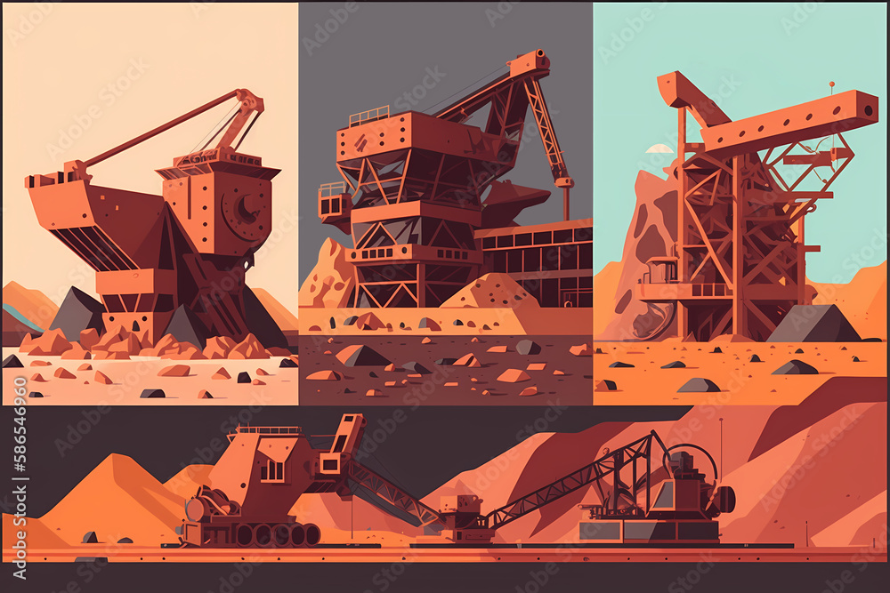 Mining industry. Image of a quarry and mining mechanisms created with ...