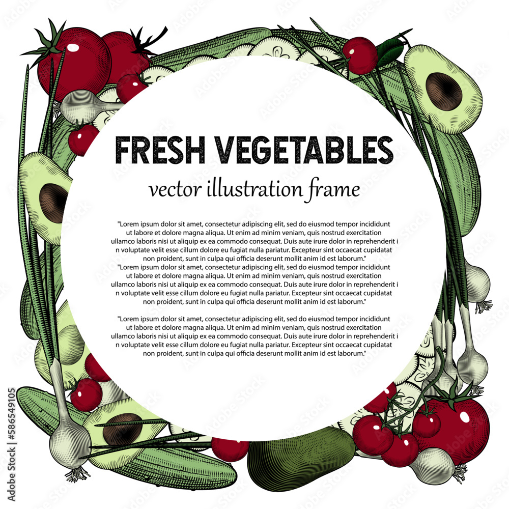 Frame with vegetables. Template for a vegetarian restaurant. Vintage ...