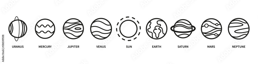 Set of Solar system planet line icons. Vector Illustration. ISolation ...