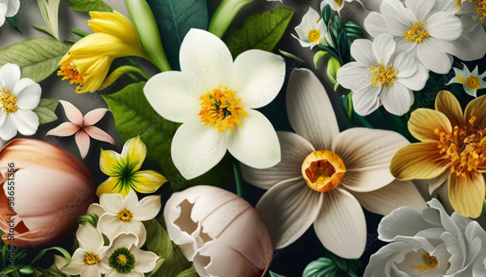watrecolor background with spring (summer) flowers. generated by AI ...