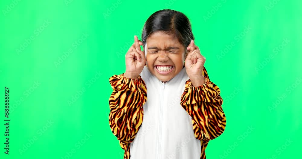 Vidéo Stock Hope, excited and a girl with a gesture on a green screen ...