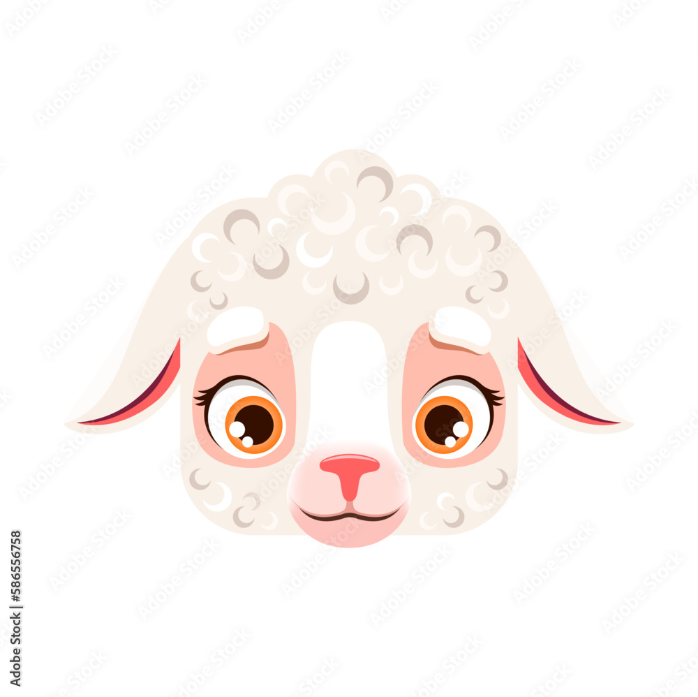 Cartoon sheep or lamb kawaii square animal face. Cute farm creature ...