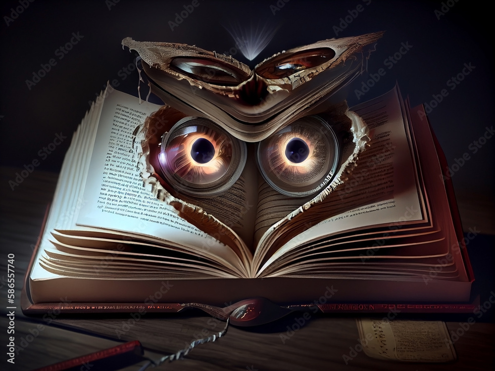 The head of a magical owl in the shape of a heart from the pages of an ...