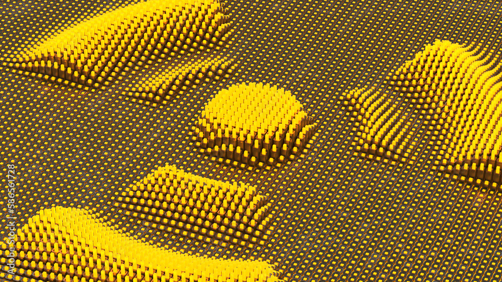 3d rendering. The image of the radiation sign consists of a variety of ...