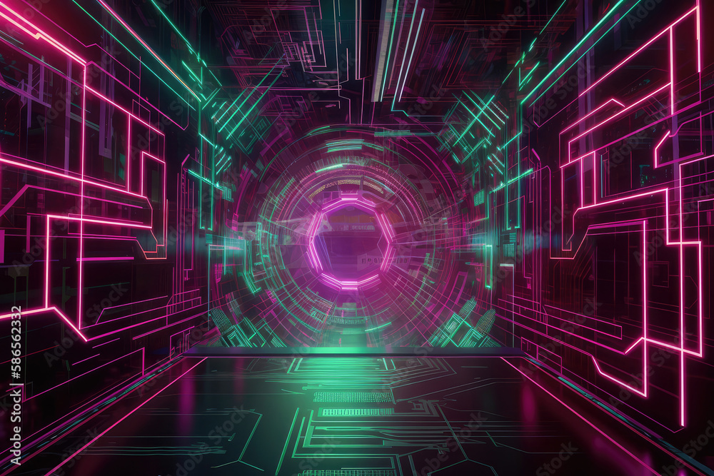 Futuristic Metaverse Tunnel with Polygon Shapes and Circuit Boards ...