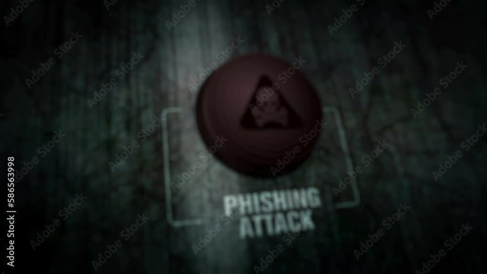 Phishing attack symbol light flashing on metal panel macro view. Cyber ...