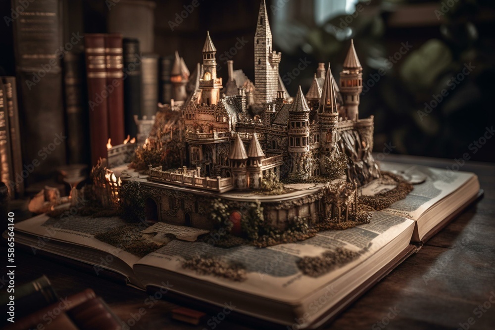 The magic castles on the pages of a fairy tale book created by the ...