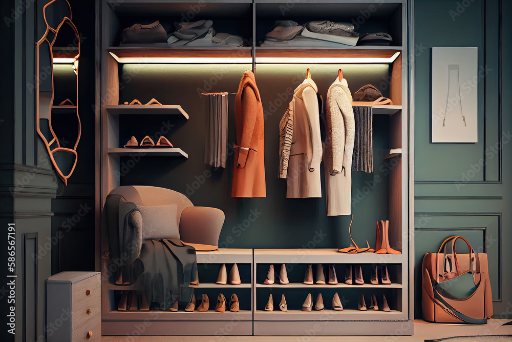 white modern wardrobe with showcase, modern system of the storage close ...
