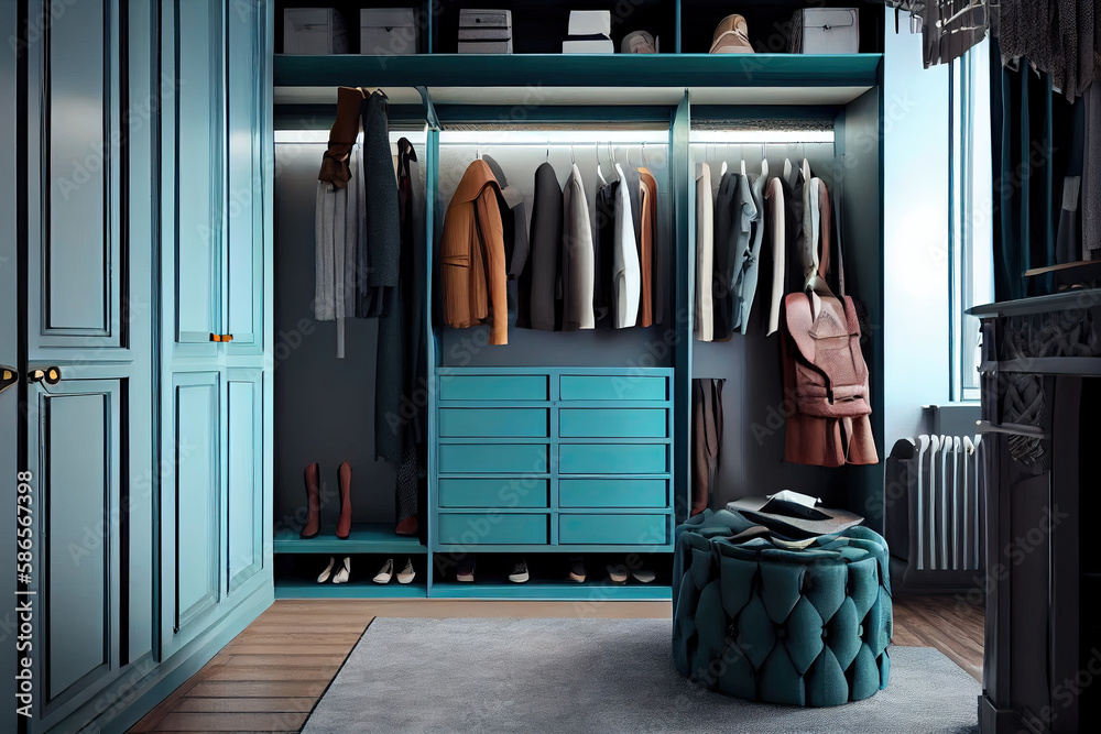 white modern wardrobe with showcase, modern system of the storage close ...