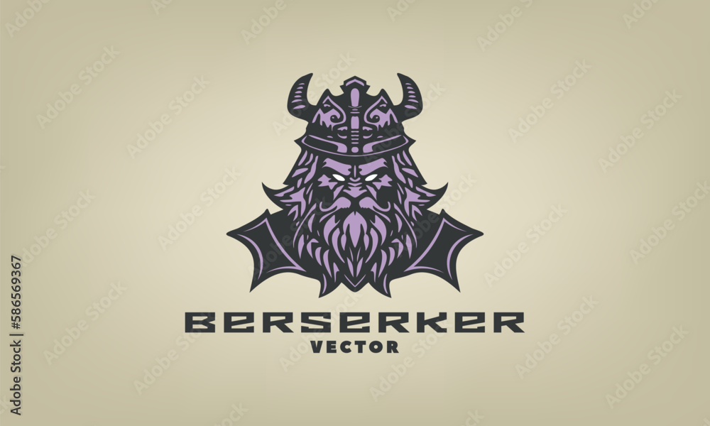 Vector portrait of Nordic powerful strong brutal viking berserker. Logo ...