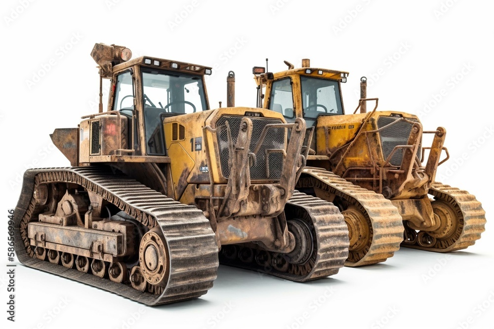 ภาพประกอบสต็อก Three heavy wheeled front loaders or bulldozers on a ...