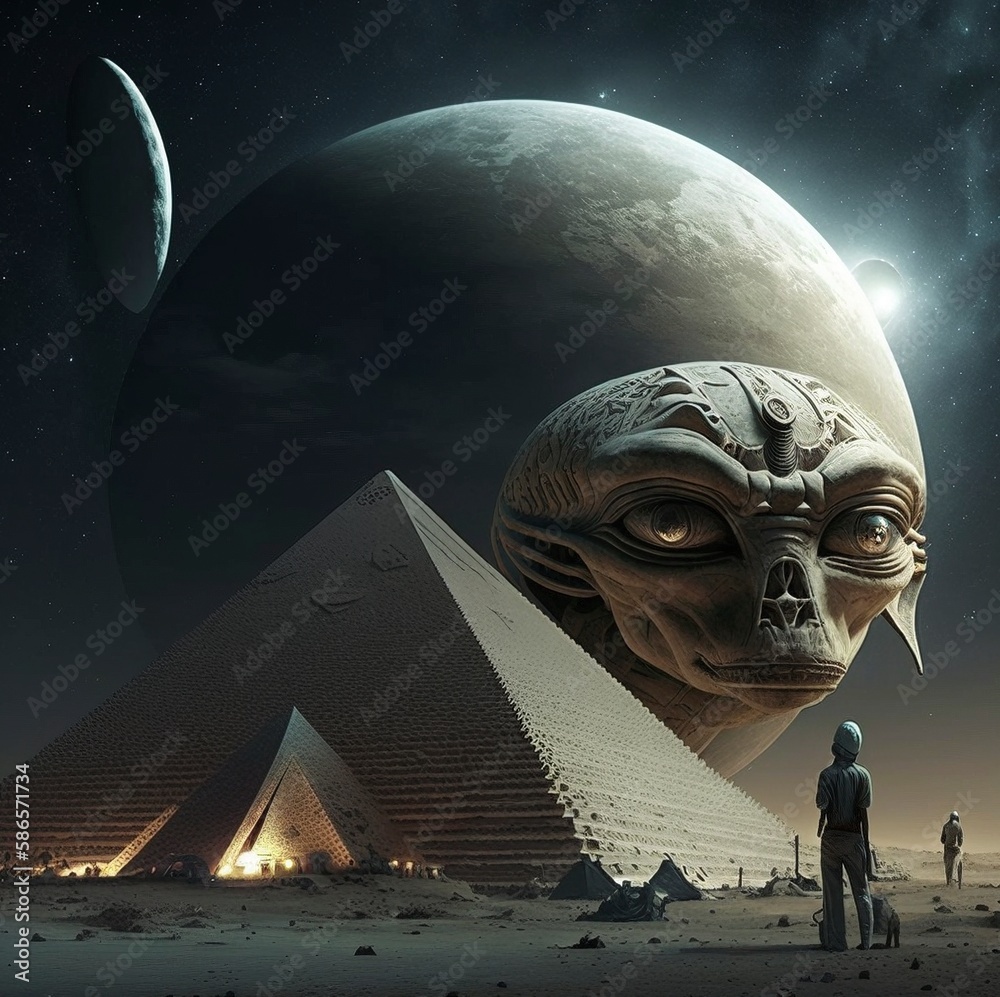 Pirámides de Egipto y extraterrestres ilustración de Stock | Adobe Stock