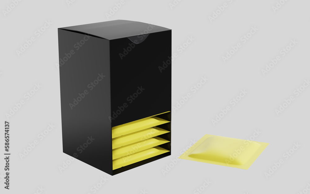 Realistic cardboard box with sachet mockup. Perspective view. 3d ...