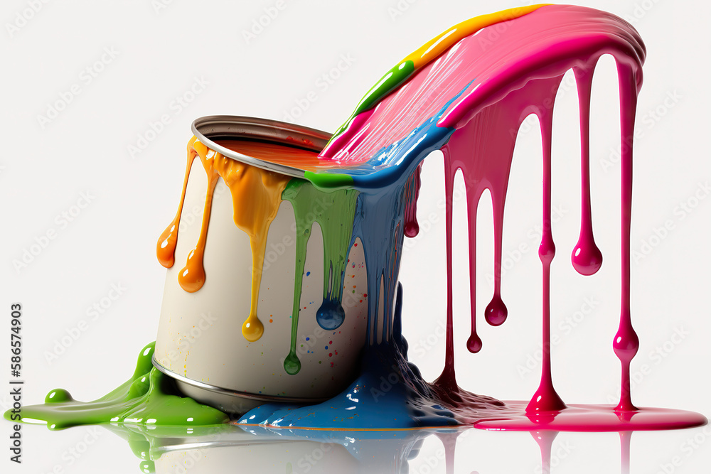 Paint can splash on white background. Paint can splashing RGB colors ...