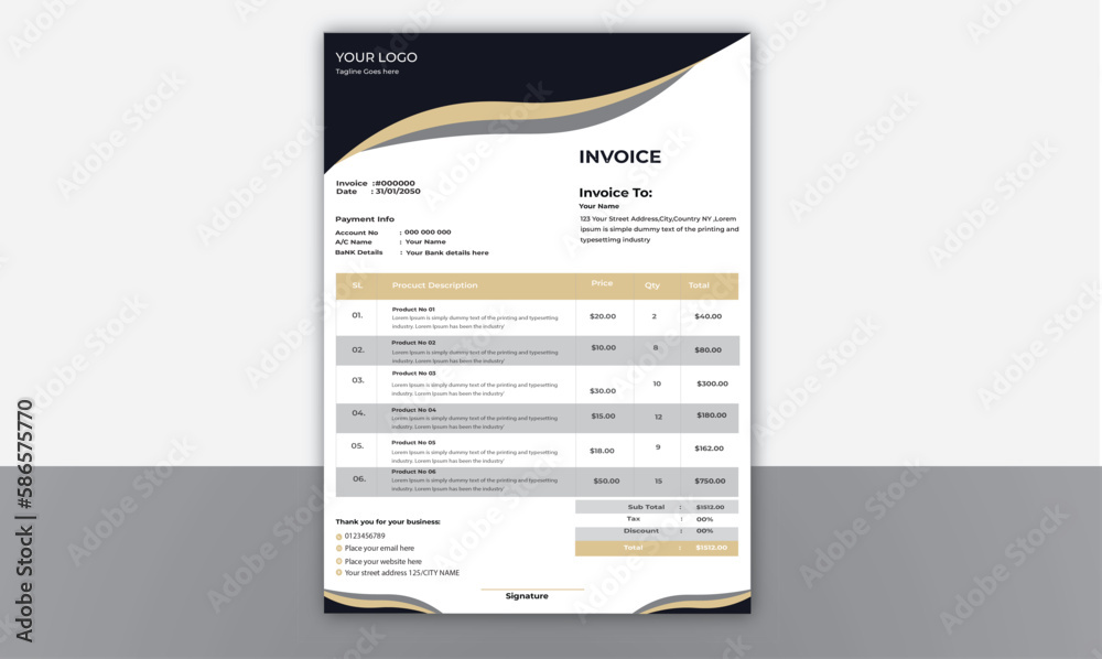 Business invoice form template. Invoicing quotes, money bills or price ...