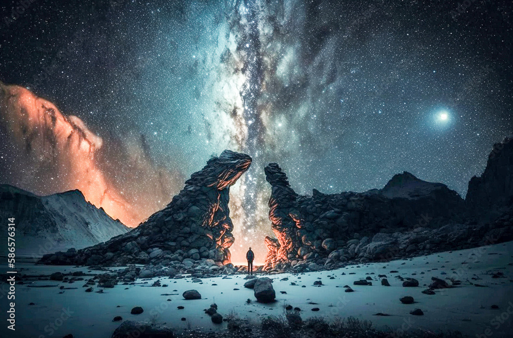 Contemplating the vastness of space. Illustration created with ...