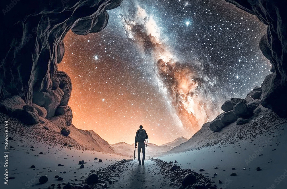 Contemplating the vastness of space. Illustration created with ...