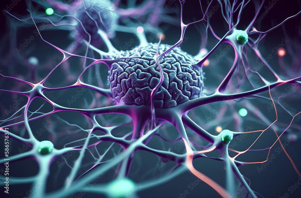 Brain cells, network connection. Human body parts Illustration created ...