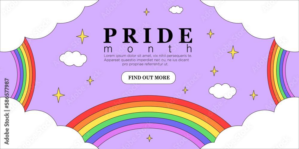 Lgbt pride month day festival banner, landing page, greeting post card ...