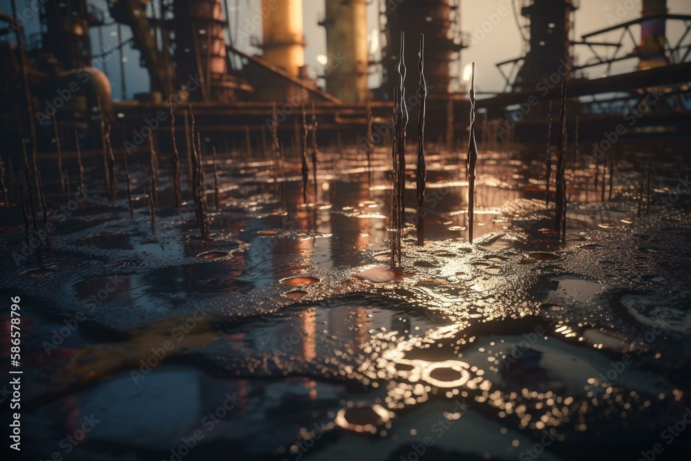 An illustration of a drilling rig oil spill, Deep water horizon ...