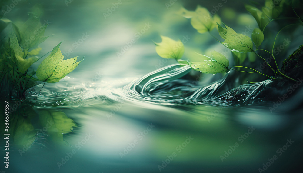 Beautiful spring detailed close up stream of fresh water with young ...