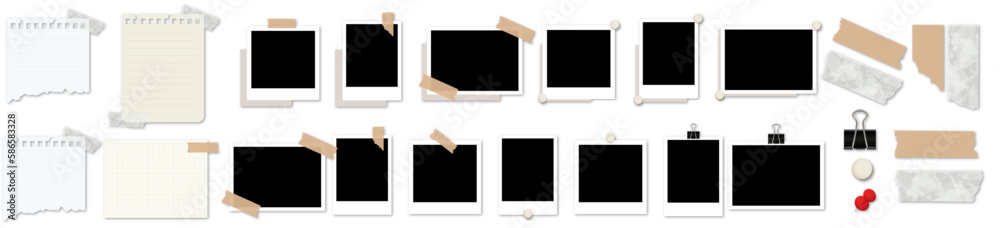 Realistic photo frames. Retro vintage photograph and paper notes with ...