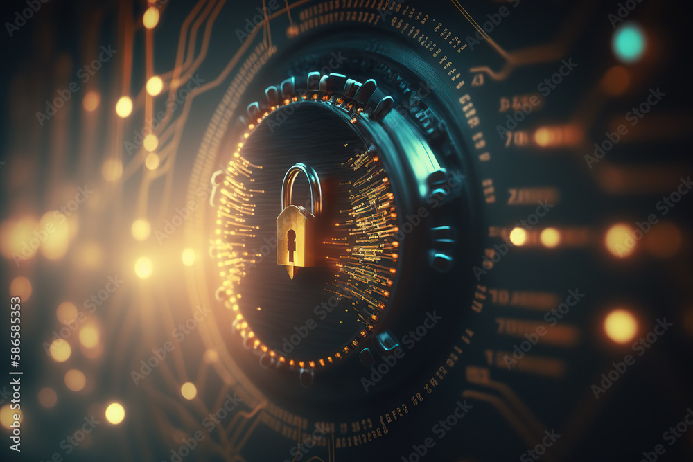 Cyber security digital shield for protecting data, abstract futuristic ...