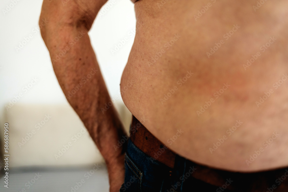 Foto de Fat man. Man with his fat stomach. Belly, overweight. Portrait ...