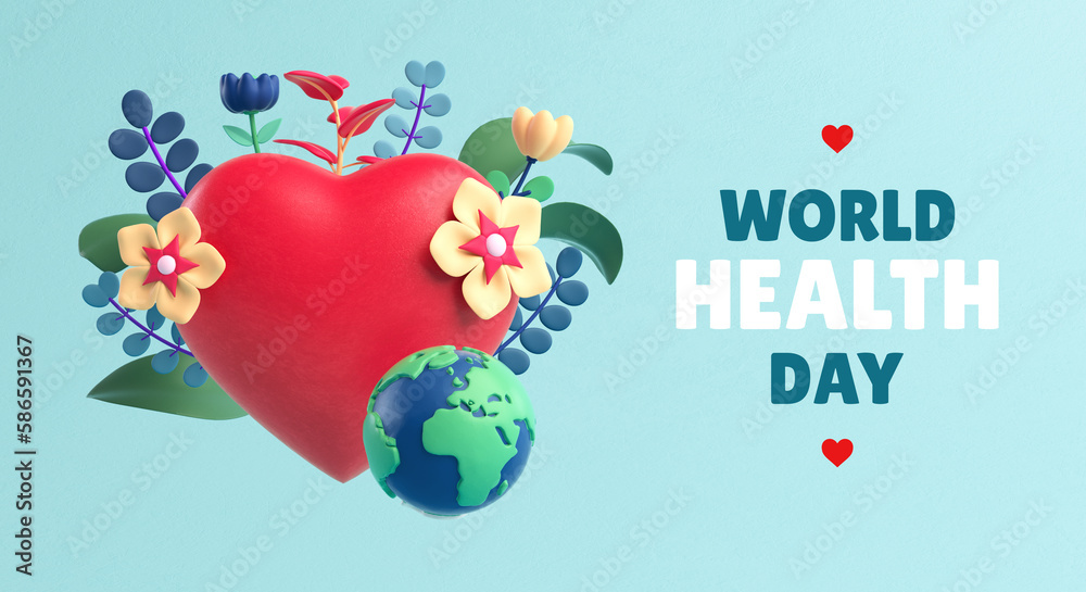 World Health Day banner design with a red heart, planet Earth and ...