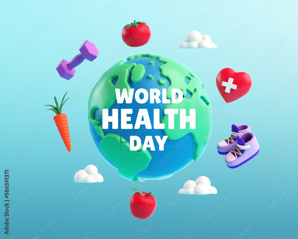 World Health Day flyer design with planet Earth and text surrounded by ...